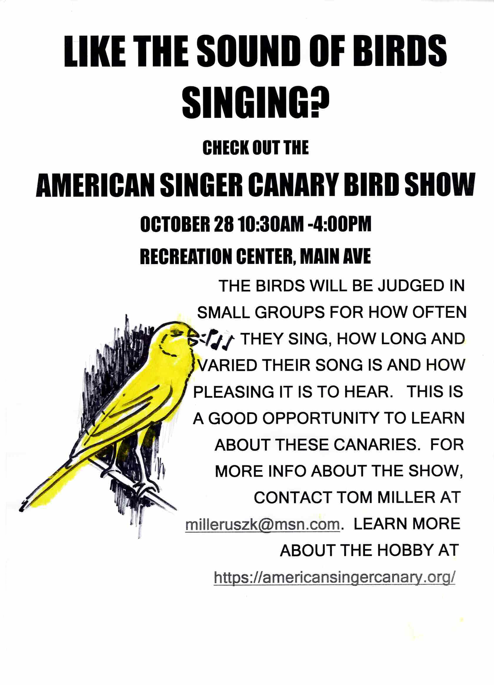 Clifton Recreation Department: American Singer Canary Bird Show